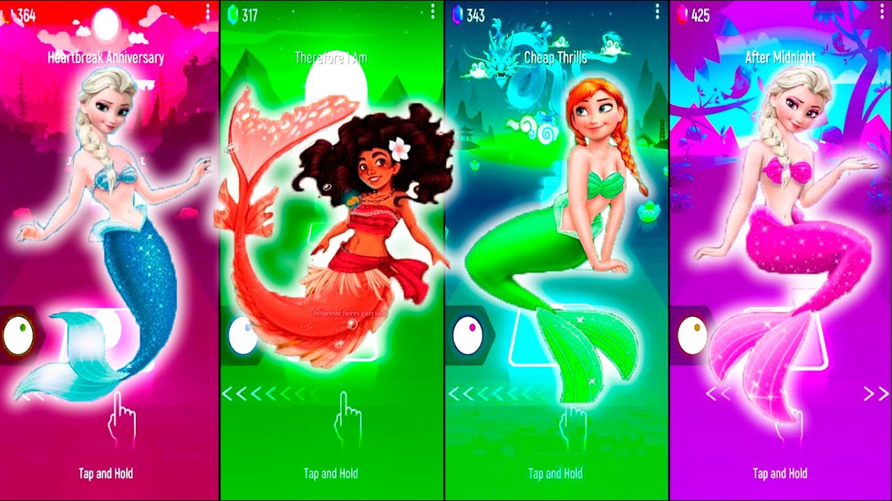 Frozen Elsa Moana Anna Frozen 2 Elsa Mermaid | Tiles Hop Game - YouTube