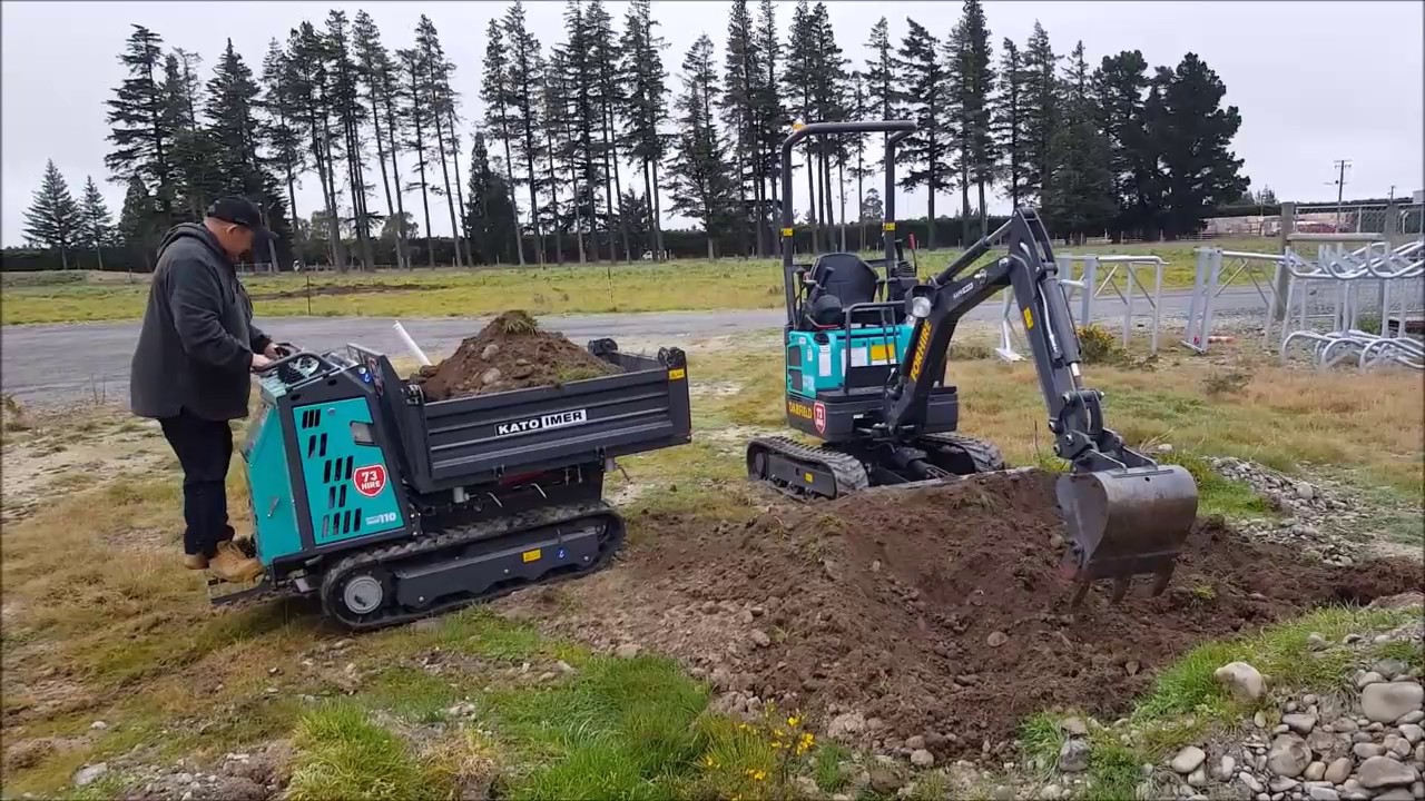 1.2 ton Kato IHI Excavator and IMER tracked site dumper - YouTube