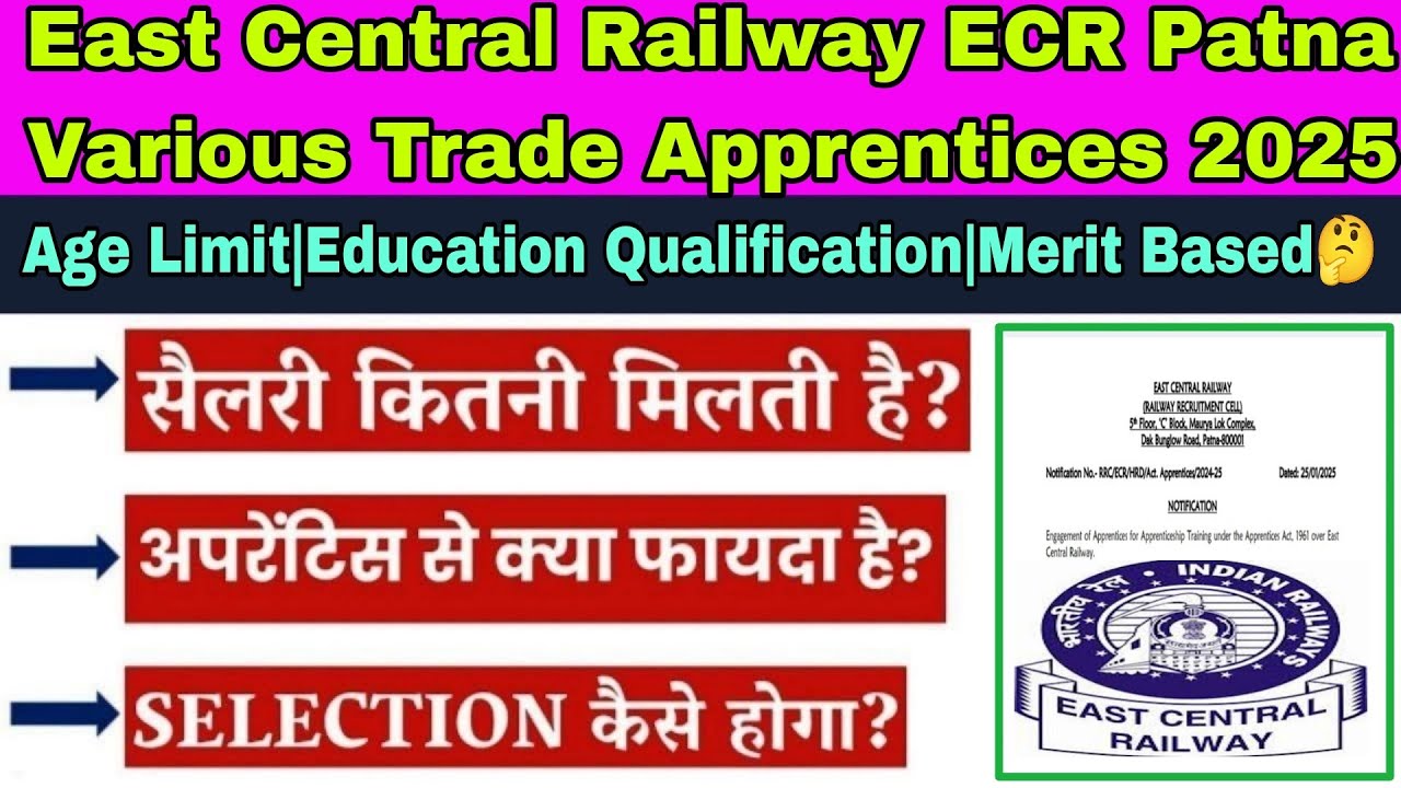East Central Railway ECR Patna Various Trade Apprentices 2025|ECR ...
