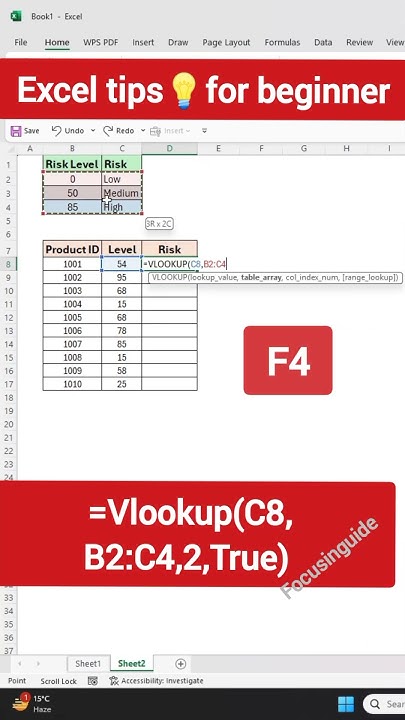 Excel Me Low Medium High VLOOKUP Se Sirf 1 Second Me 😲🔥 #focusinguide #exceltips #tutorial # ...