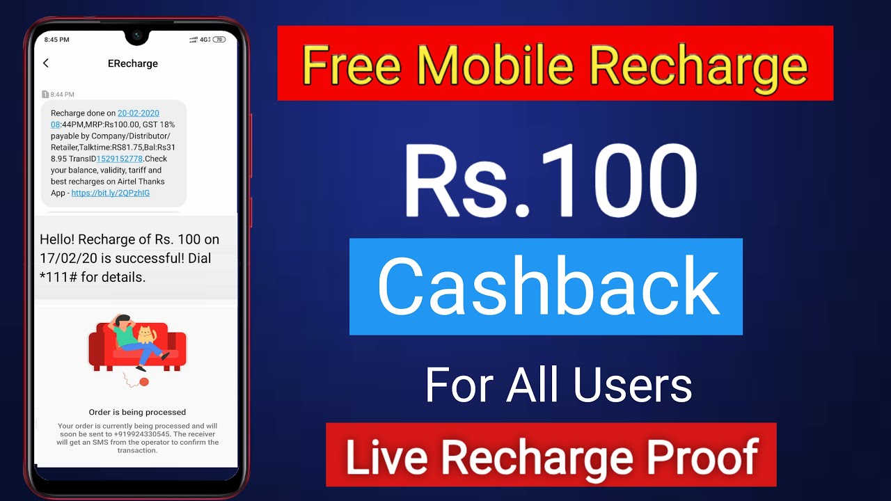 Free Mobile Recharge Offer | Rs.100 Cashback For All Users | Dent App ...