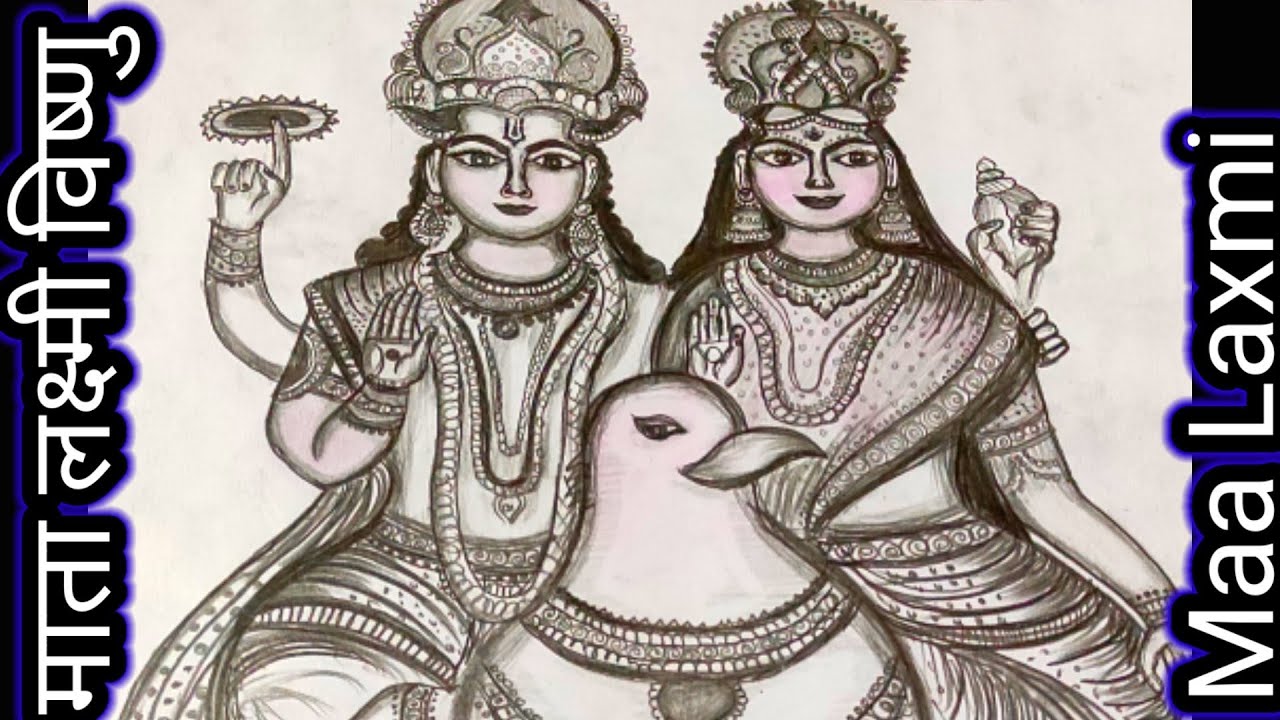 How to draw lord vishnu and maa lakshmi//Lord Vishnu Drawing Step by ...