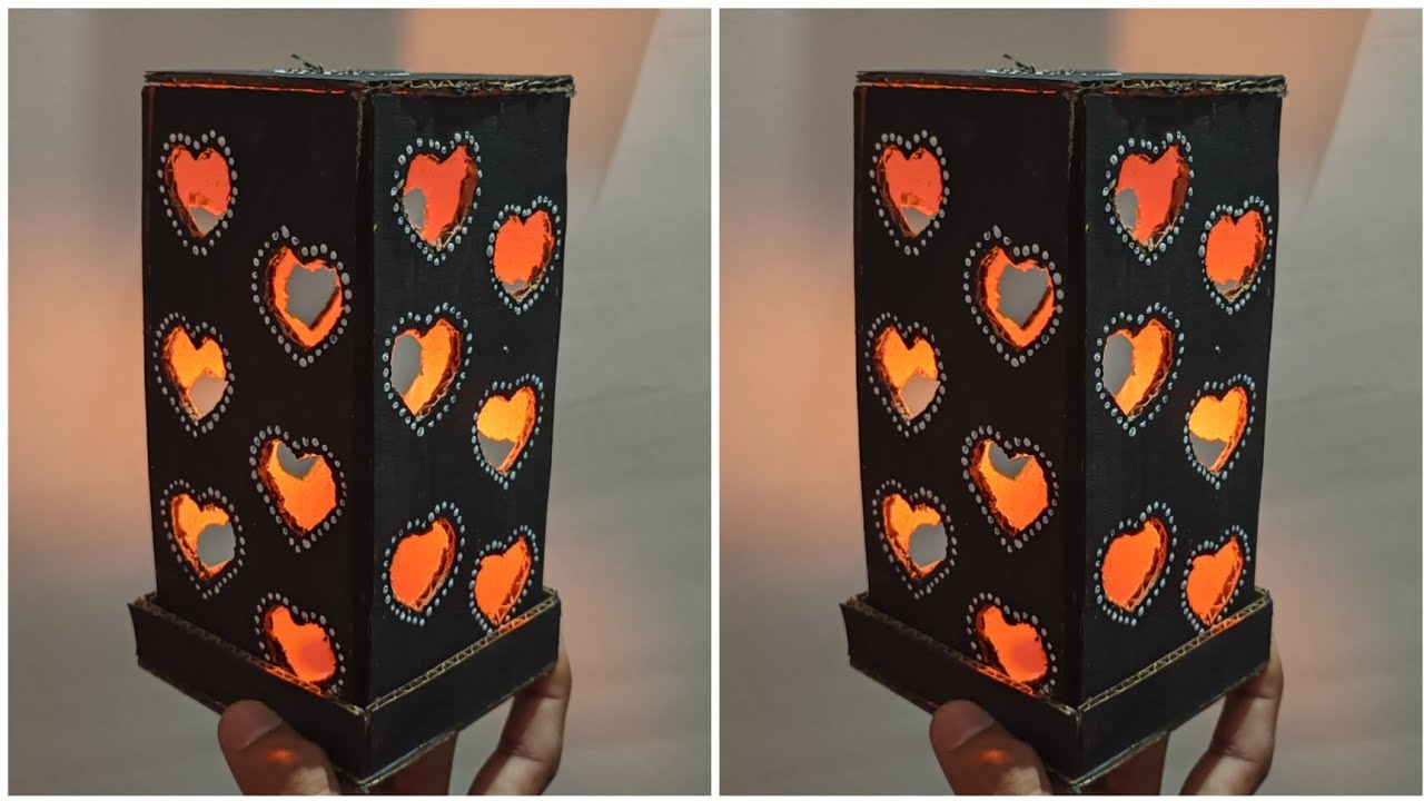 Diy cardboard crafts ideas | Diy table lamp | Heart shape table lamp ...