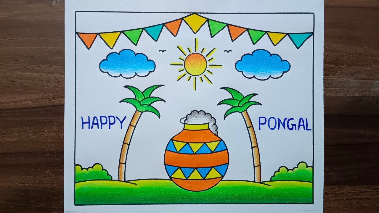 Pongal Drawing Easy / Pongal Festival Drawing / Pongal Pot Drawing ...
