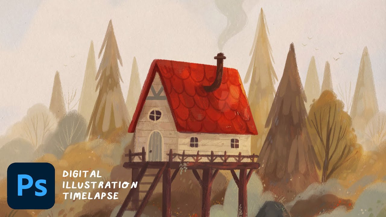 Treehouse Digital Illustration Process ↟ Photoshop Time-lapse - YouTube