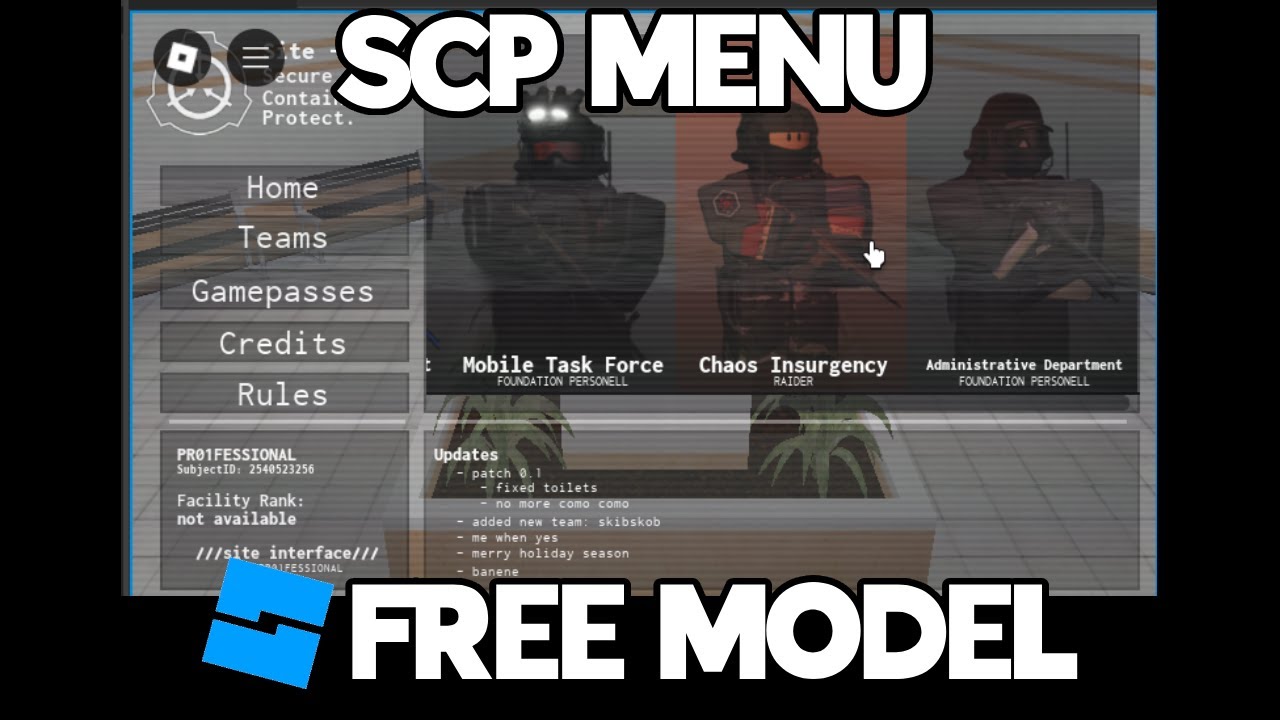 SCP GAME MAIN MENU [ROBLOX STUDIO] - YouTube