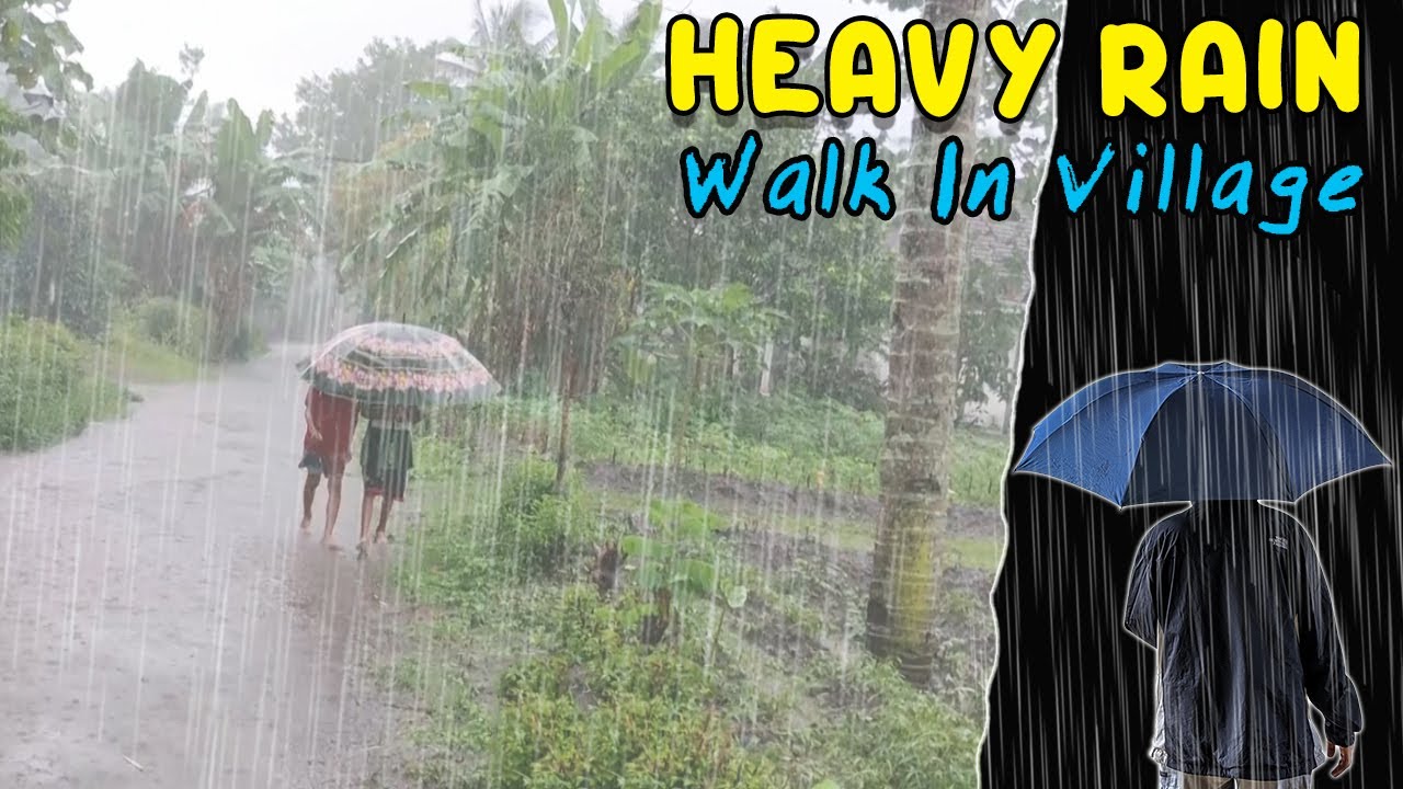 [Heavy Rain Walk in Village] | Soothing and Relaxing ASMR Rain Sounds ...