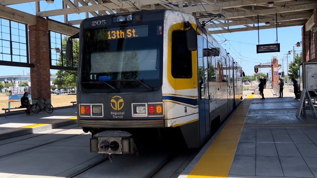 SacRT Light Rail 1-Car CAF SRV-I 205 Southbound Green Line Train ...