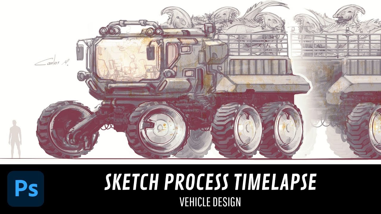 Dinosaur Cargo Vehicle | Sketch Process | Timelapse - YouTube