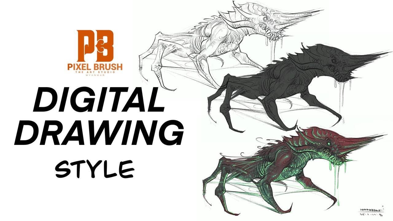 DIGITAL DRAWING STYLE, Step by Step,#creature #timelapsevideo #pb - YouTube