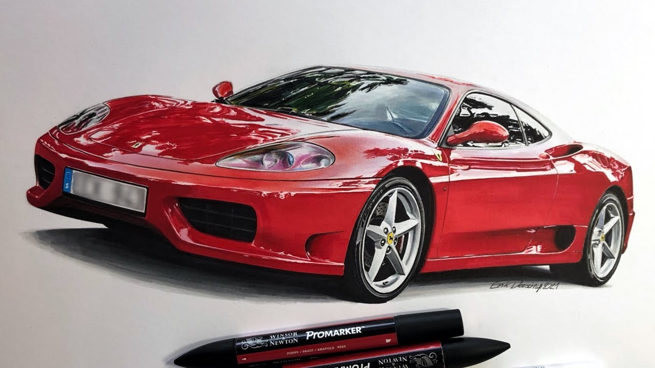 Drawing a Ferrari 360 Modena with markers and pencils like a pro ...