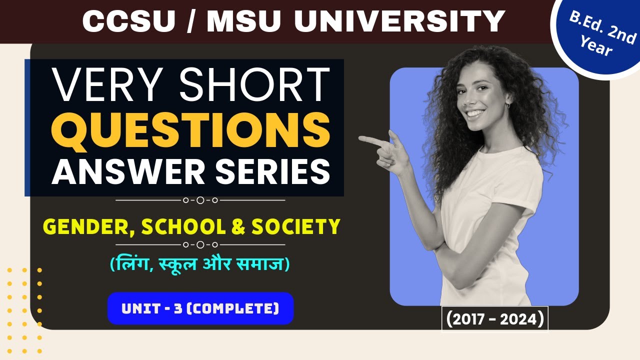 Very Short Questions Answers | Unit -3 | Gender, School & Society ...