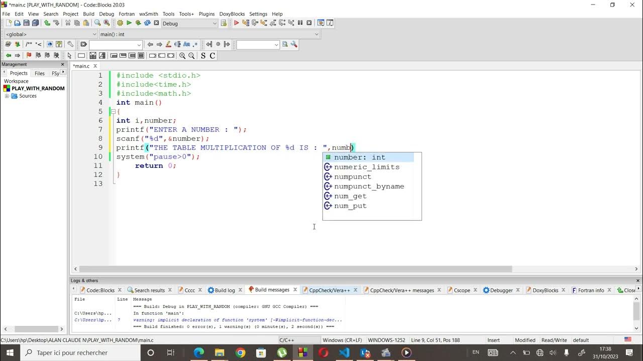 MUTLIPLICATION TABLE IN C PROGRAMMING - YouTube