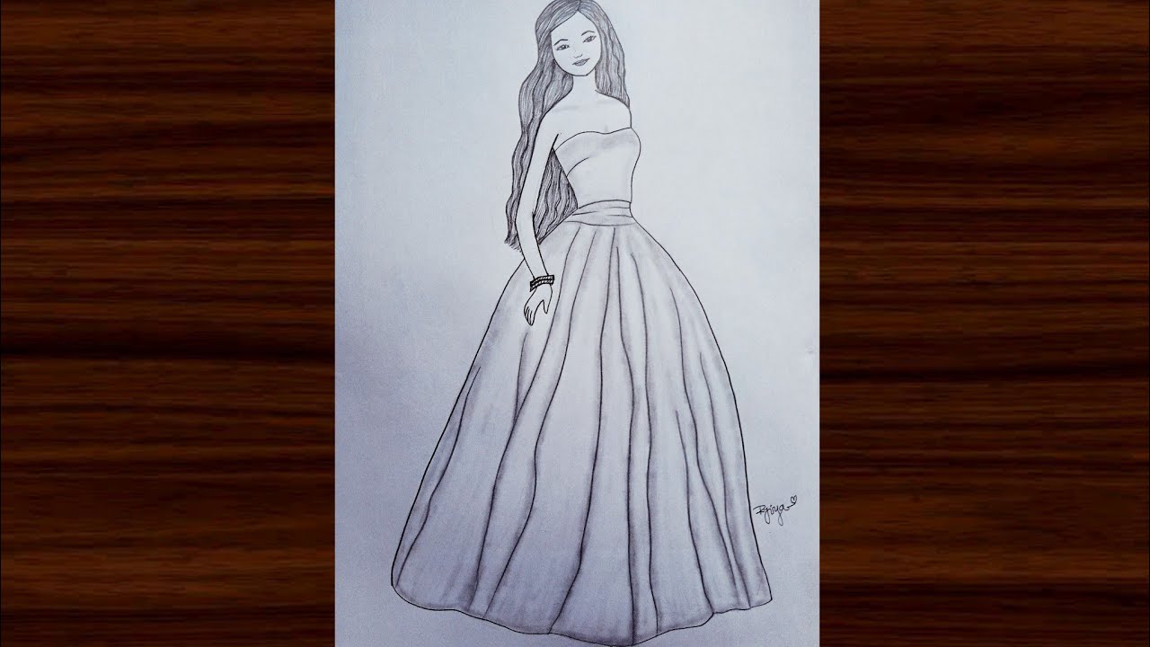 How to Draw a Girl with beautiful dress | How to Draw a Girl with gown ...