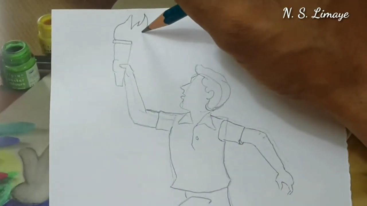 How To Draw A Running Young Boy With Torch Or Flambeau | Step By Step ...