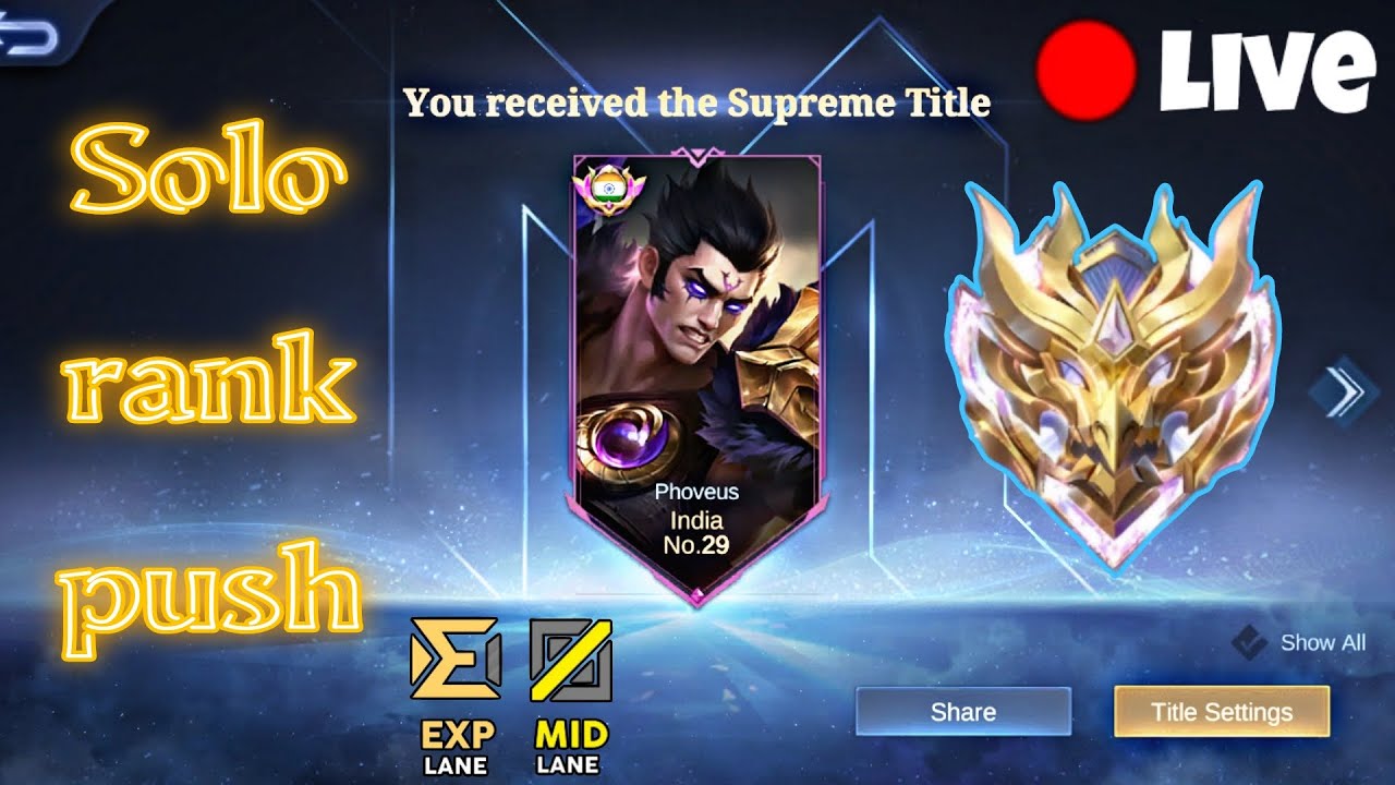 Solo Rank Push to Immortal Mobile legends bang bang #mlbb #live - YouTube