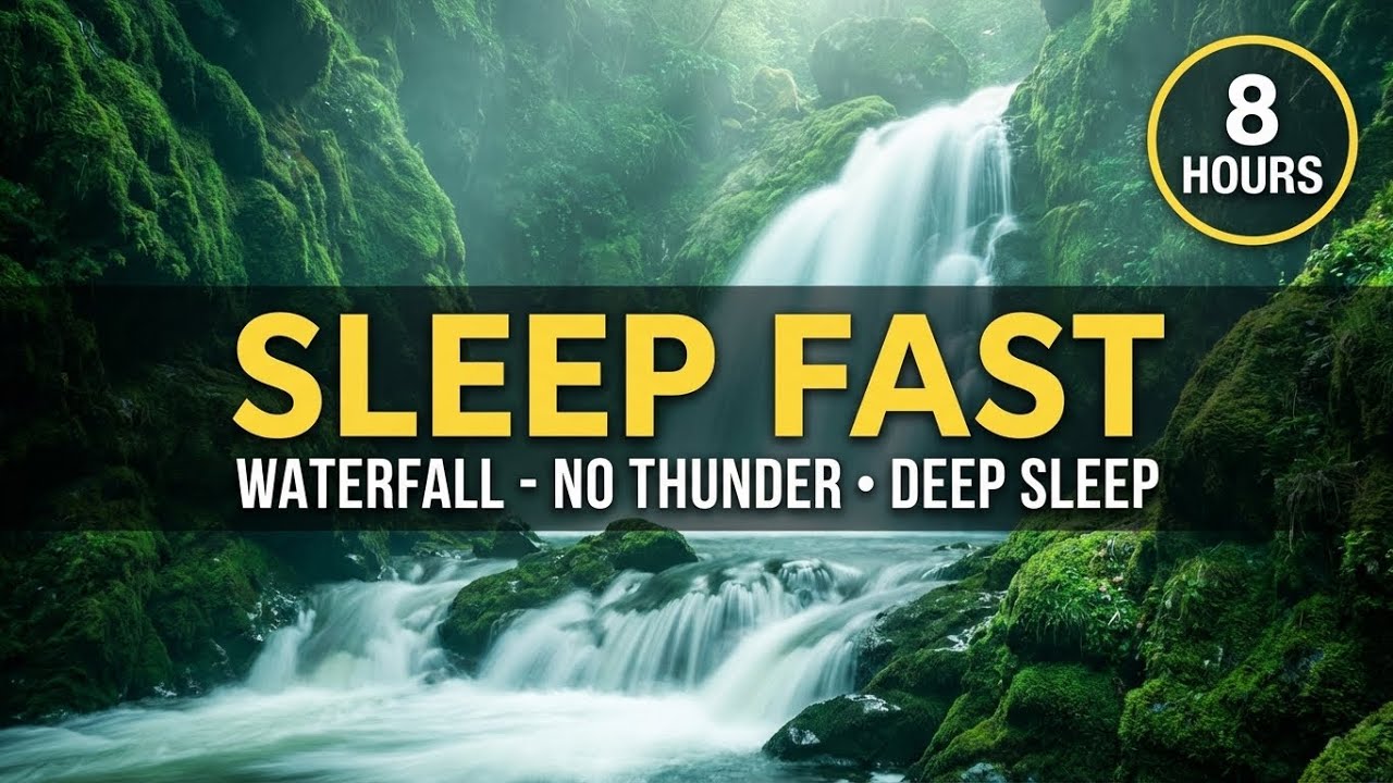 8 Hours Waterfall Sounds to Fall Asleep Fast (No Thunder) | Emerald ...