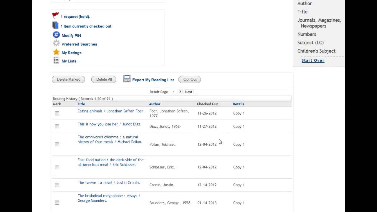 My Library Account - Reading History and Ratings - YouTube