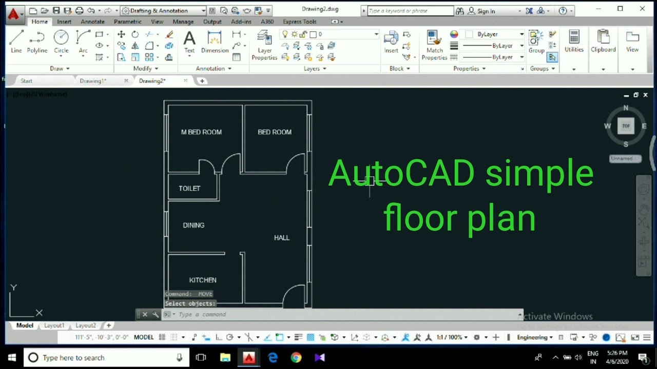 How to make a simple floor plan in AutoCAD 2016 - YouTube