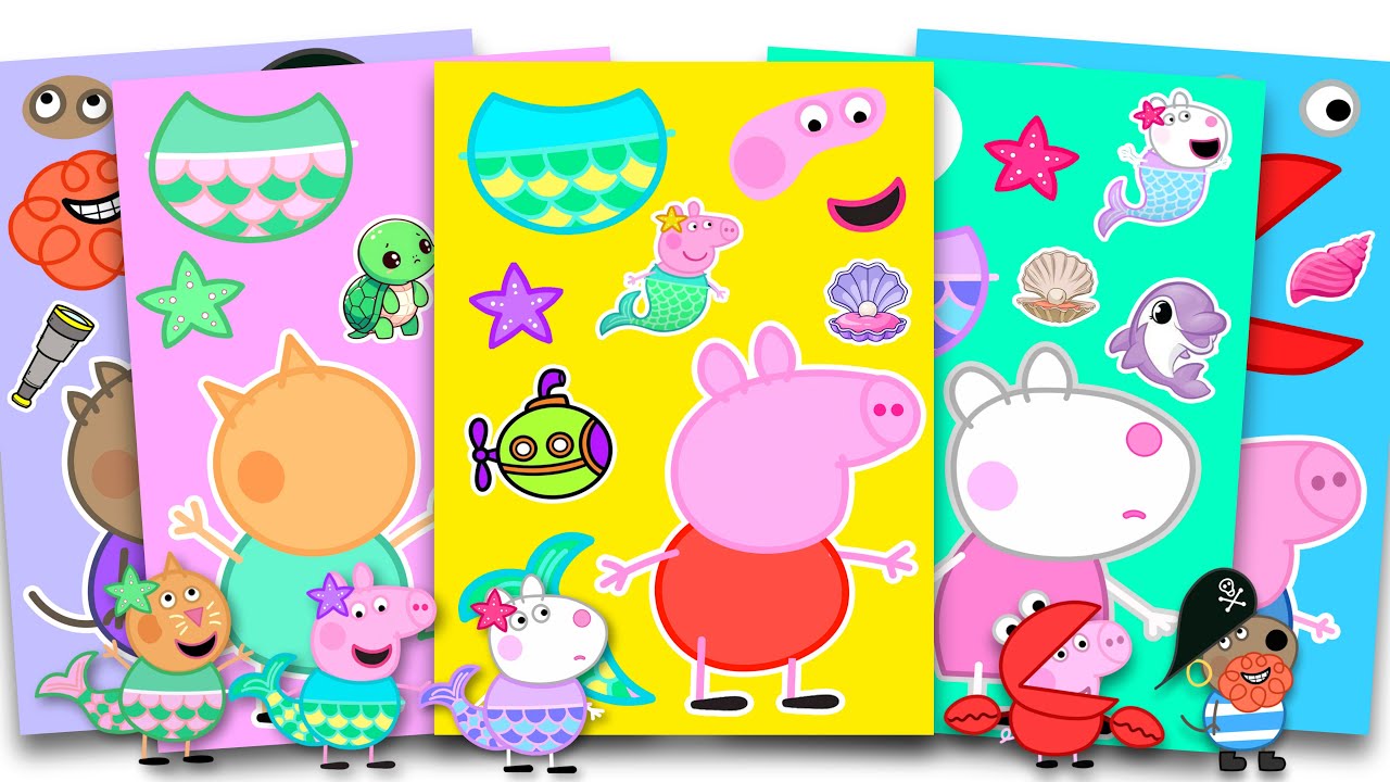 Dressing Peppa Pig Mermaid Sticker Book 🌸 페파피그 인어 옷입히기 스티커북 - YouTube