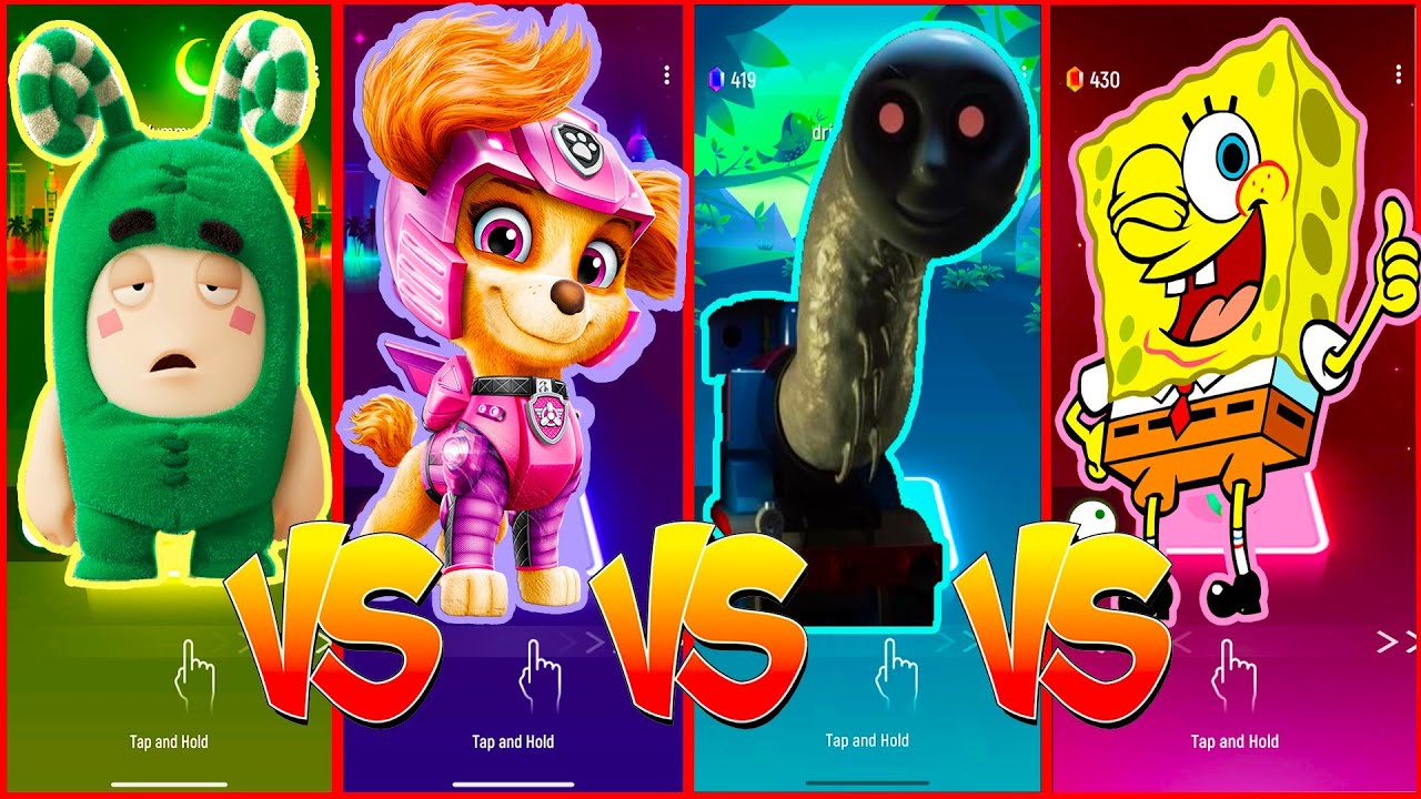 Oddbods Zees 🆚 Paw Patrol Skye 🆚 Spider Thomas 🆚 Spongebob - Tiles Hop ...