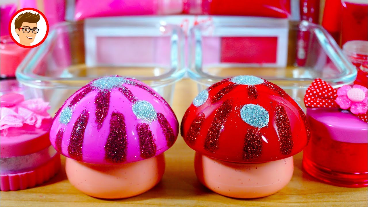 pink vs red makeup mixing into slime | satisfying asmr slime video 42 ...