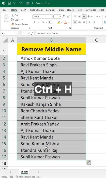 🔥Remove Middle Name in Excel Quickly🔥| #exceltips #shorts - YouTube