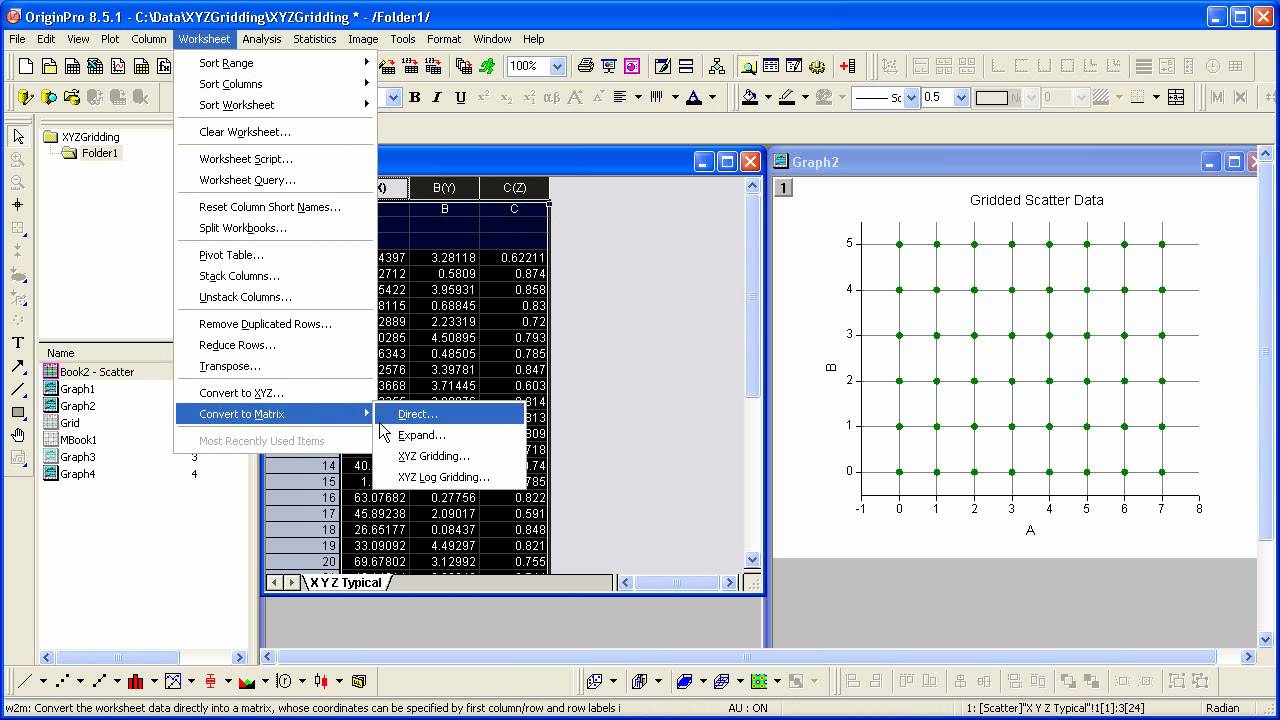 Data Manipulation: Origin 8.5.1: Prepare a matrix from worksheet data ...