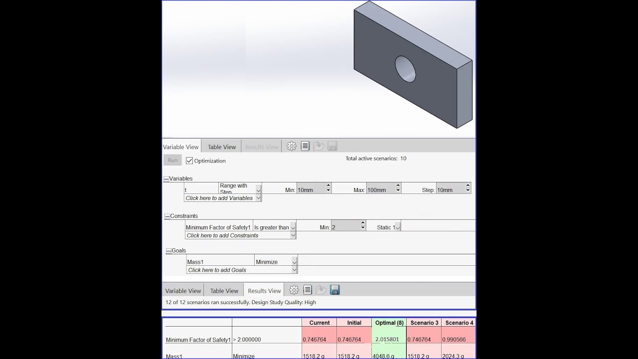Design Study (optimization) in SolidWorks - YouTube