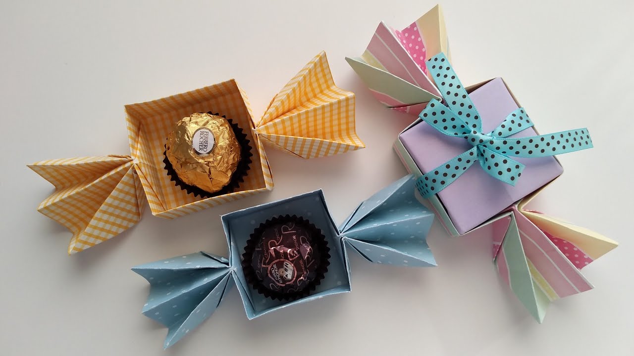 How to Make Pretty Origami Candy Gift Box - YouTube