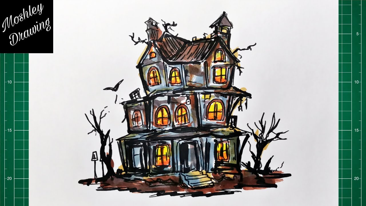 How to Draw a Haunted Mansion Step by Step - YouTube