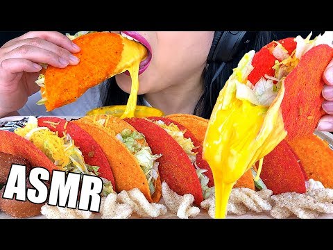 ASMR TACO BELL CHEESY NACHO TACOS + FIERY TACOS (CRUNCHY EATING SOUNDS) *NO TALKING* | ASMR PHAN