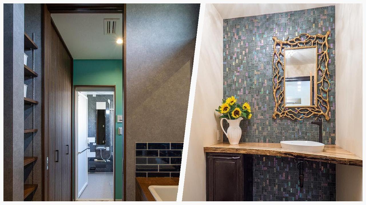 75 Beautiful Blue Tile Powder Room With Brown Countertops Design Ideas ...