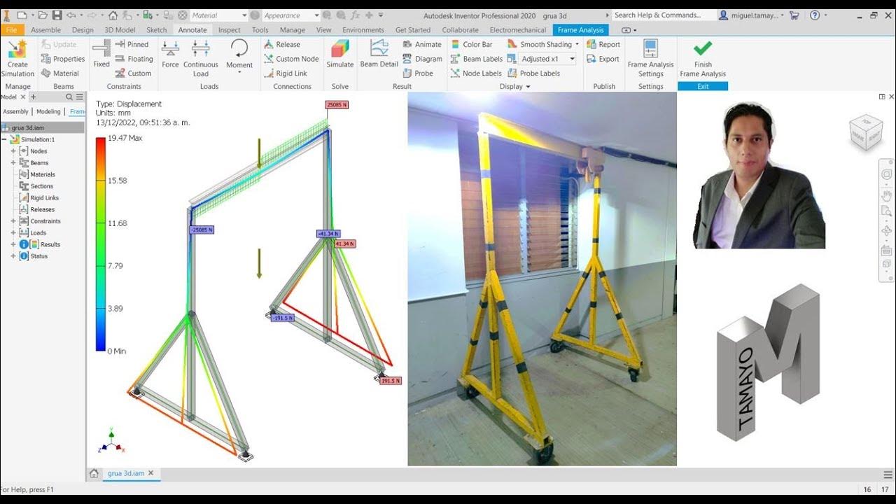 Análisis estructural GRÚA VIAJERA_Tutorial Inventor_modelado y simulación - YouTube