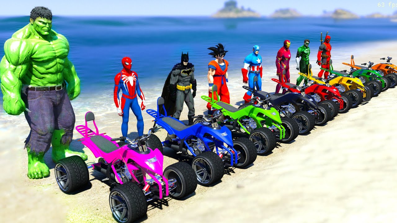 TEAM SPIDERMAN vs HULK GOKU IRON MAN Avengers Team RACING MOTORBIKES ...