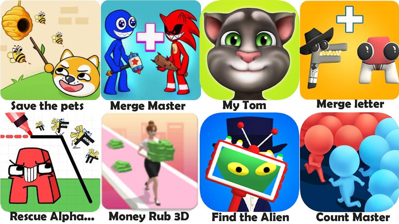 save the pets, merge master, my tom, merge letter, rescue alphabet ...