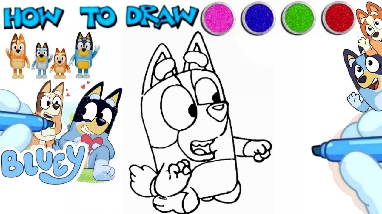 Easy Bluey Drawing Tutorial for Kids 😱 Learn to Draw Bluey and Bingo 💙🧡 ...