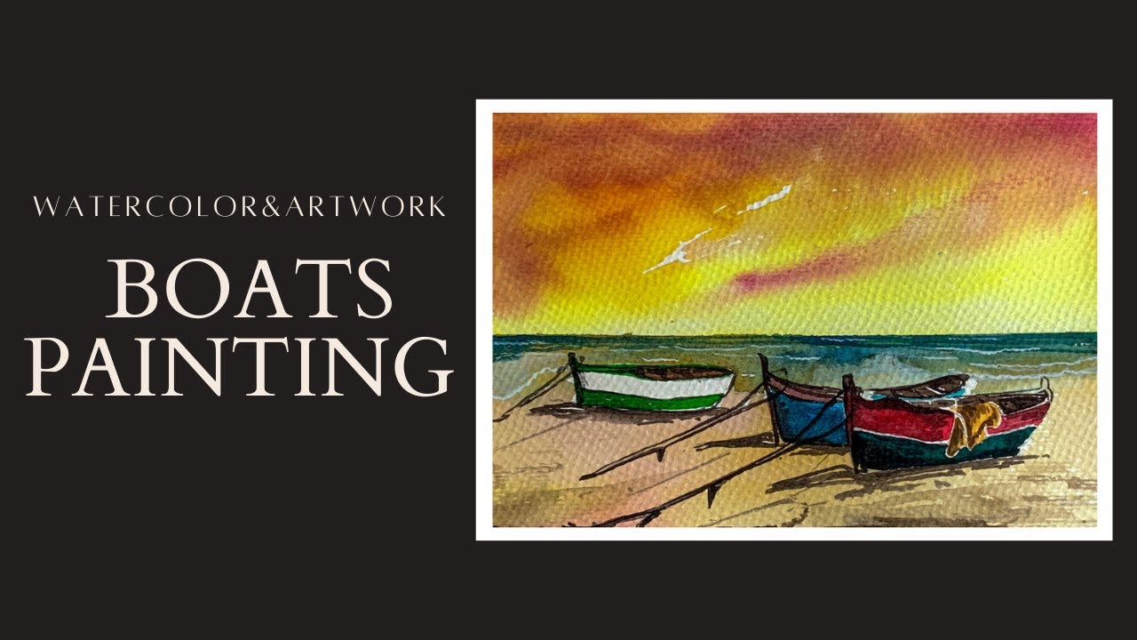 beautiful Boat painting at the Beach with sunset seascape [ simple ...