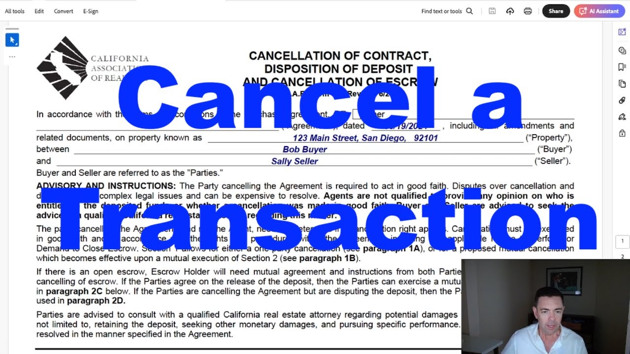 How to Cancel a Real Estate Transaction - CAR form CC Revised 2024 ...