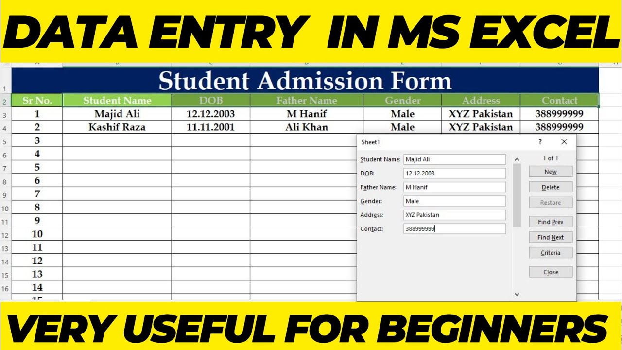 Data Entry using Form in Microsoft Excel | Data Entry in Excel - YouTube