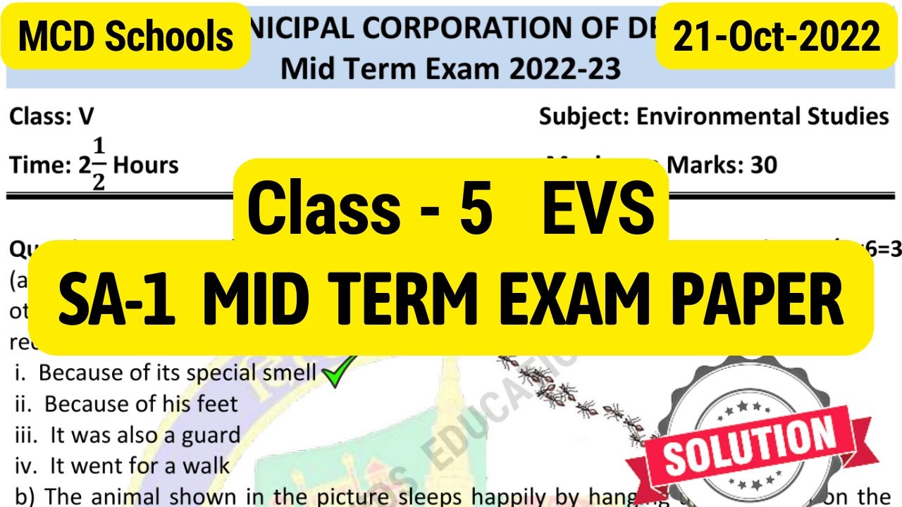 Class 5 EVS sa1 paper || Mid Term Exam || SA-1 Exam Paper with Solution ...