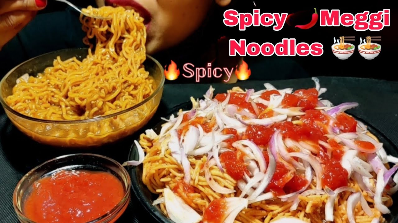 MUKBANG SPICY MEGGI WITH NOODLES CHALLENGE || BIG BITE, ASMR EATING ...