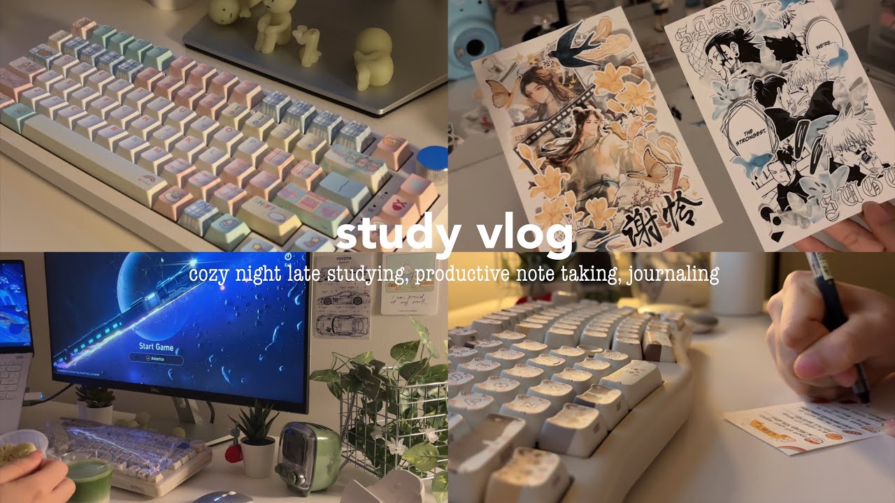 study vlog 🍵 productive late night studying, anime journaling, taking ...