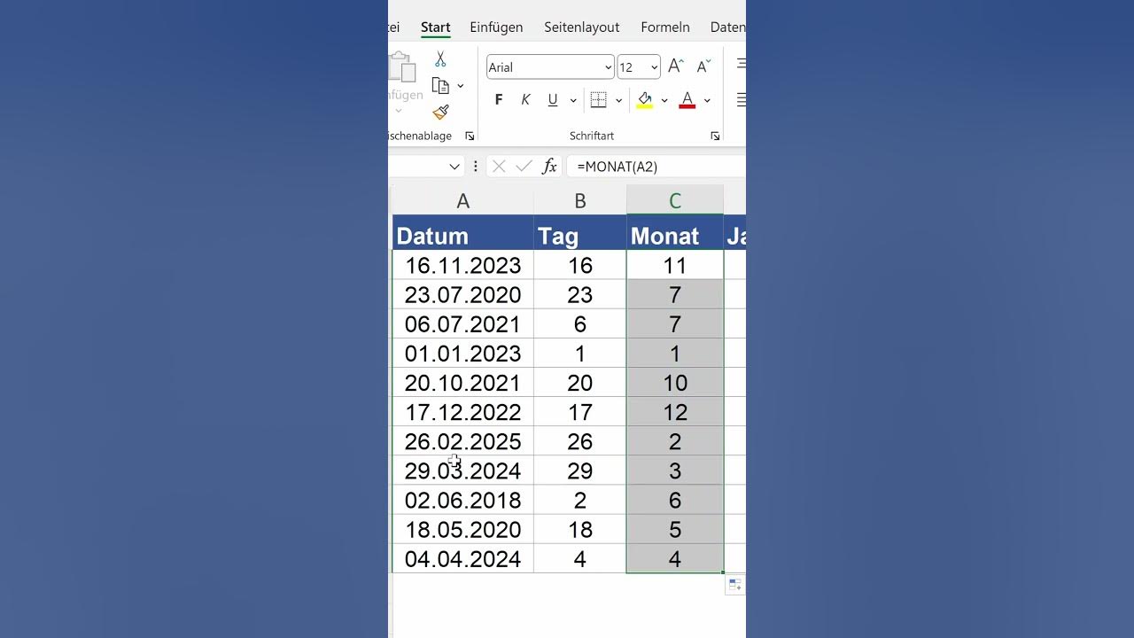 Tag, Monat und Jahr aus Datum extrahieren in Excel - YouTube