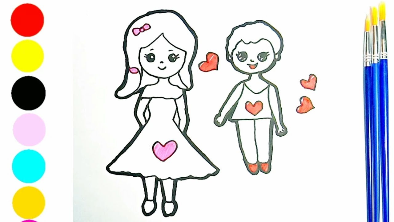 How To Draw Cute Kids 👧👦 Drawing And Coloring A Girl And A Boy 🌈 ...