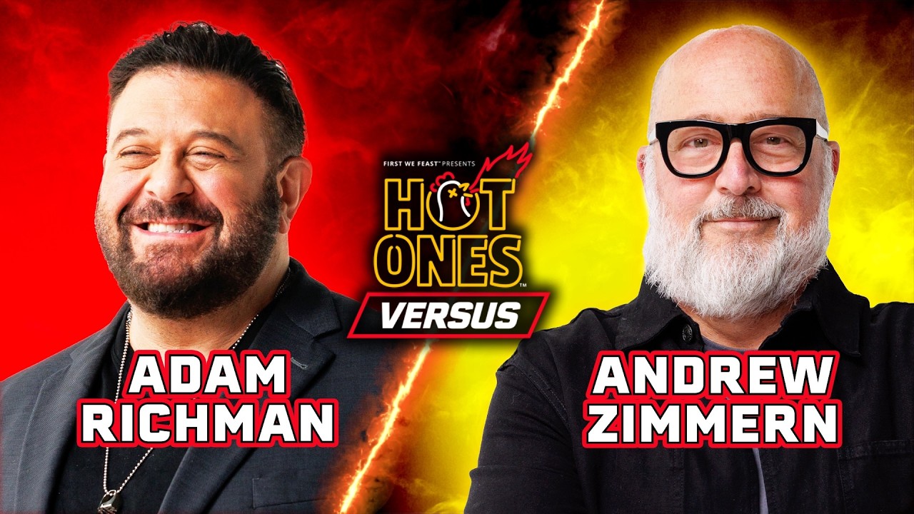 Adam Richman vs. Andrew Zimmern | Hot Ones Versus - YouTube