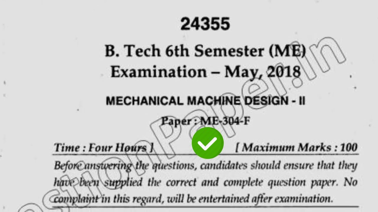 2018 Mdu BTech ME 6th Sem Mechanical Machine Design Question Paper ...