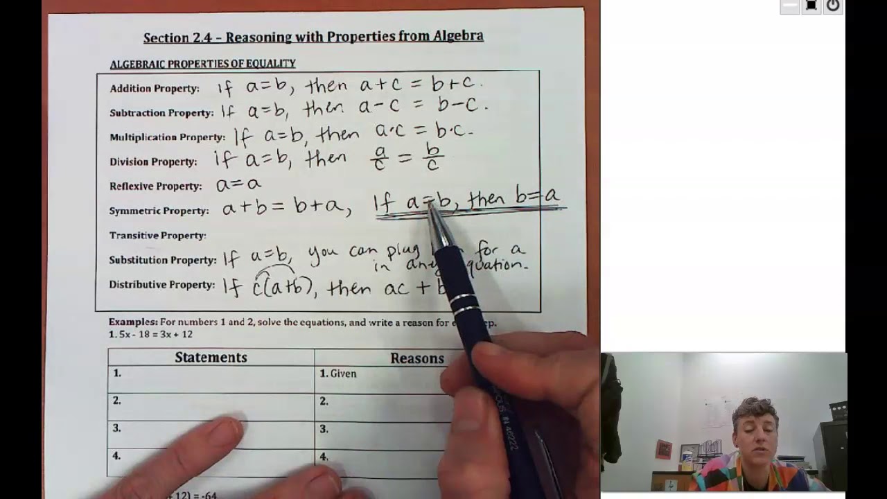 2.4 Reasoning with Properties from Algebra - YouTube