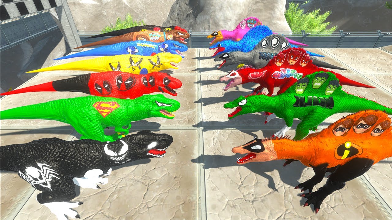 7 T-rex Vs 6 Spinosaurus Speed Race Championship Marvel Dc Jurassic ...