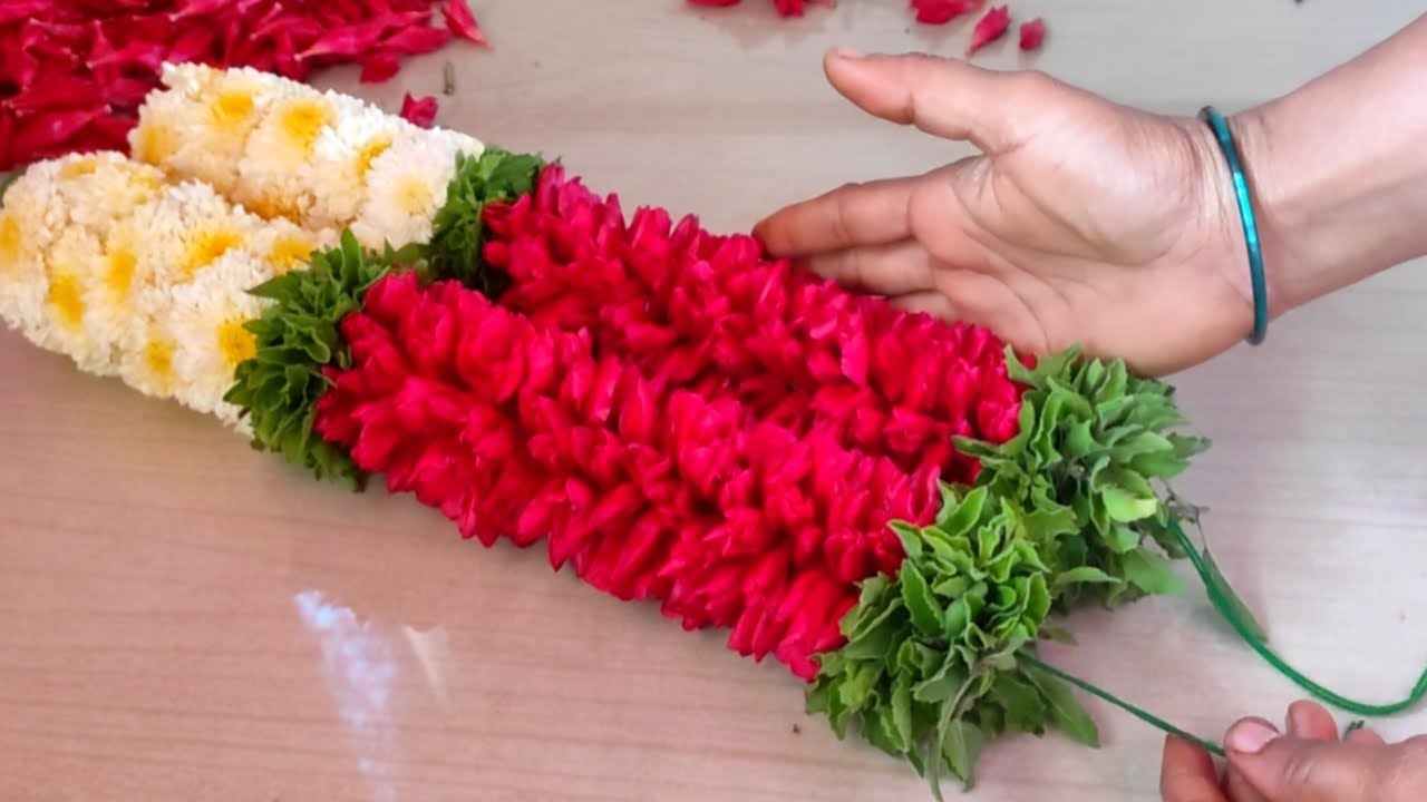 flower mala making for God /flower mala making at home /அரளி பூ மாலை ...